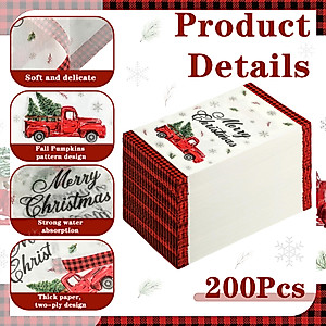 Geyoga 200 Pcs Guest Napkins 2 Ply Bathroom Paper Napkins Disposable Hand Towels for Christmas Xmas Thanksgiving Party Supplies Dinners Kitchen Decor(Christmas Truck)