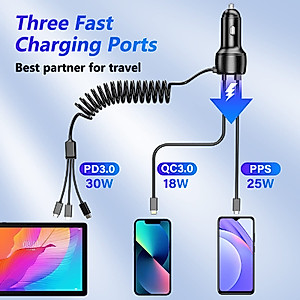Phmnkl 66W High-Speed Car Charger - 5-Port Fast Charging Hub with PD & QC3.0, Universal Compatibility for iPhone 15/14/13/12/11, Samsung Galaxy S23/S22/S21, Note20/10, Pixel & More Devices