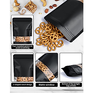 100 Pack Smell Proof Bags, Resealable Bags with Matte Window, Foil Pouch Stand Up Sealable Bags for Packaging（Black，4" x 6"）