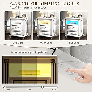 SKKTKT Night Stand with Charging Station, Nightstands with 3 Color LED Lights, Side Table with 2 Drawers Storage, Bedside End Table with Outlets and USB Ports for Bedroom, White