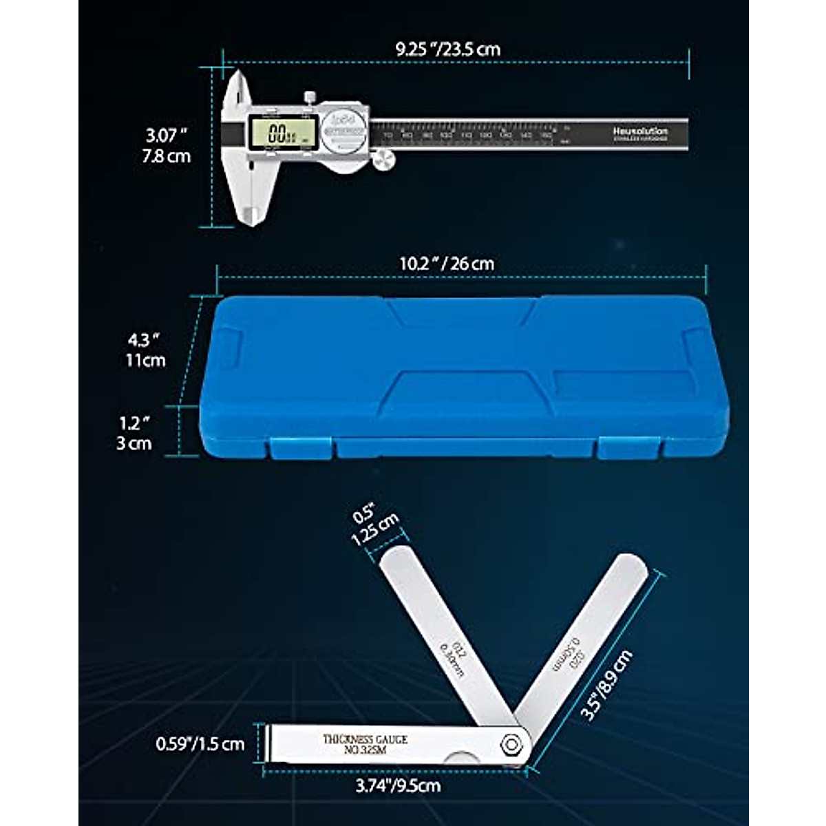 Housolution Digital Caliper, (ABS) Absolute Scale Caliper 6", IP54 Electronic Measuring Tool, Inch/MM/Fraction, Auto-Off LCD Stainless Steel Waterproof Micrometer Vernier Caliper, with Feeler Gauges