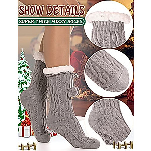 Fuzzy Socks for Women Slipper Fluffy Cozy Cabin Winter Warm Soft Fleece Comfy Thick Christmas Socks Grips Non Slip Stocking Stuffers for Women White Elephant Valentines Mothers Day Gifts for Mom Grey