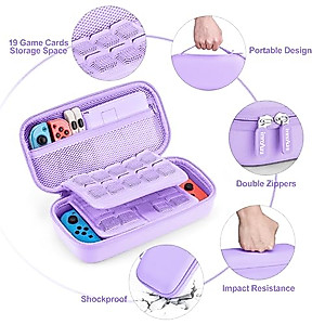 innoAura Switch Case for NS Switch 19 in 1 Switch Accessories Bundle with Switch Carrying Case, Switch Game Case, Switch Screen Protector, Switch Stand, Switch Thumb Grips (Purple)