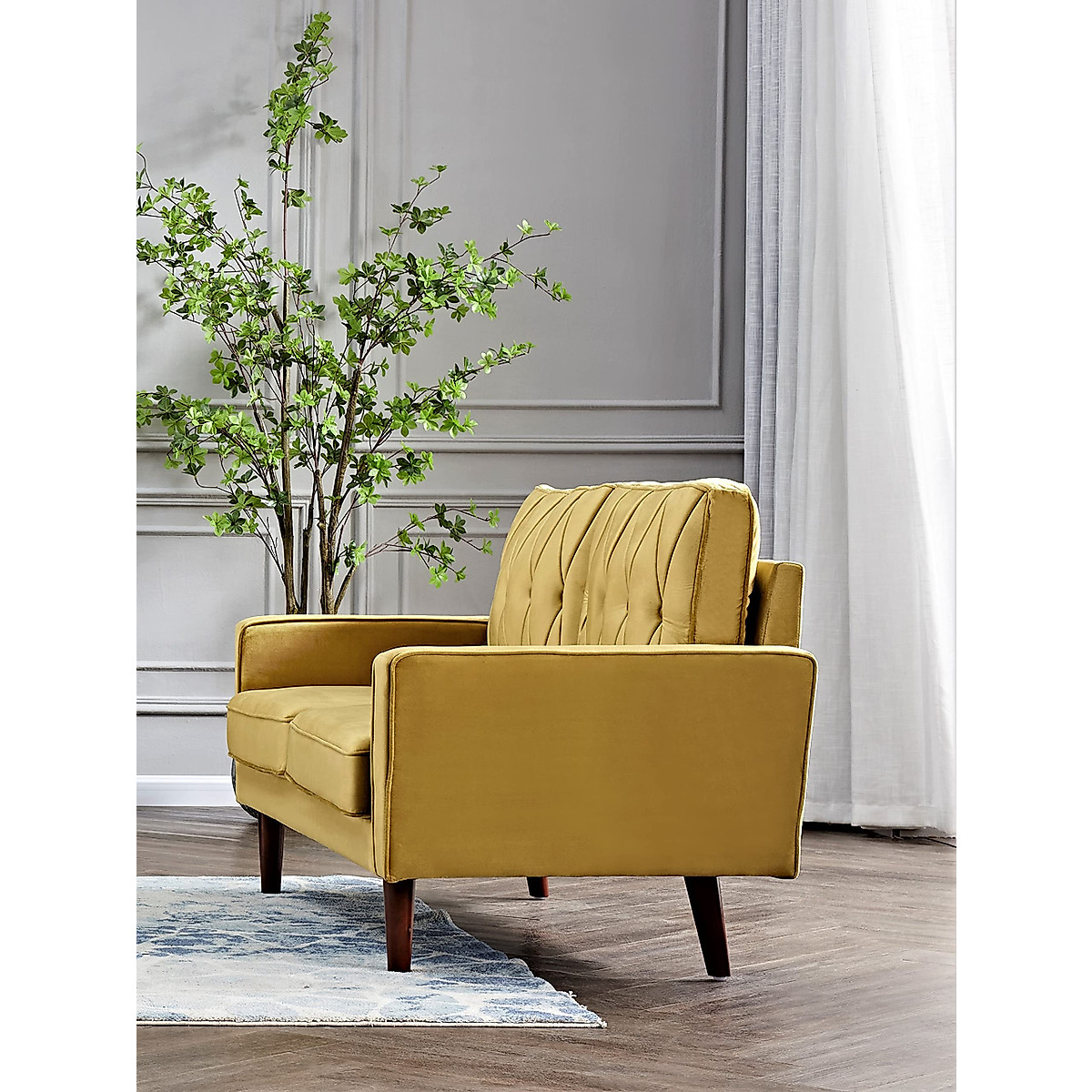 Container Furniture Modern Style Tufted Velvet Couch for Living Room with Soft Fabric Upholstery and Solid Wood Frame, 57.5'' Wide Loveseat, Yellow Green