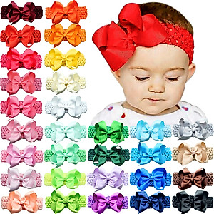 JOYOYO 30pcs Baby Girls Headbands 4.5" Hair Bows Soft Stretchy Crochet Head Wear Headbands for Baby Girls Newborns Infants Toddlers and Kids