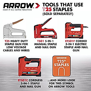 Arrow 259 T25 Heavy Duty Steel Staples for Installing Low Voltage Wires and Cables, Use with Holiday Lights, Doorbells, Alarm Systems, 1100-Pack, 9/16-Inch Leg Length, 5/16-Inch Crown Width