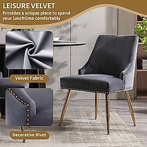 KCC Velvet Dining Room Chairs Set of 6 Nailhead Back Ring Pull Trim with Gold Legs for Kitchen Living room(Grey)