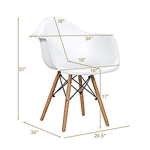 Giantex Dining Chairs Set of 4 White, Easily Assemble Modern Mid Century Dining Chairs with Wood Legs, Max Load to 330 Lbs, Plastic Kitchen Chairs with Arm for Dining Room