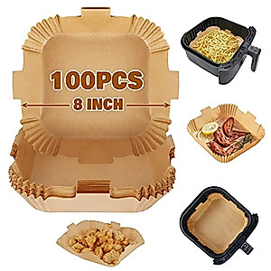 YQL Air Fryer Parchment Paper Liners,100Pcs 8 Inch Disposable Air Fryer Liners Square Non Stick Greaseproof Paper Sheets for Air Fryer Basket Compatible with Ninja,Tower,Cosori and More
