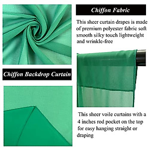 FUHSY Emerald Green Curtains 2 Panels Sheer Backdrop Curtain 29x120 Inches Long Sheer Curtains for Bedroom Chiffon Backrop Green Drapes for Wedding Tulle Scarf 10FT Curtains Ceiling Backdrop Drapes
