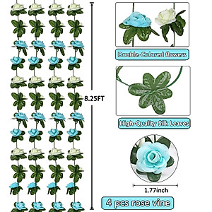 WEISPARK Fake Flowers - 4pcs 8.2 FT Artificial Rose Vine Flower Plants Hanging Rose Ivy for Home Hotel Office Wedding Party Garden Craft Art Décor (Blue&White)