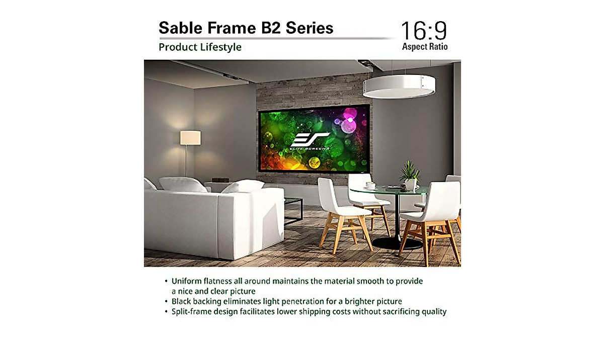 Elite Screens Sable Frame B2 120-Inch 4K Projector Screen for Home Theaters