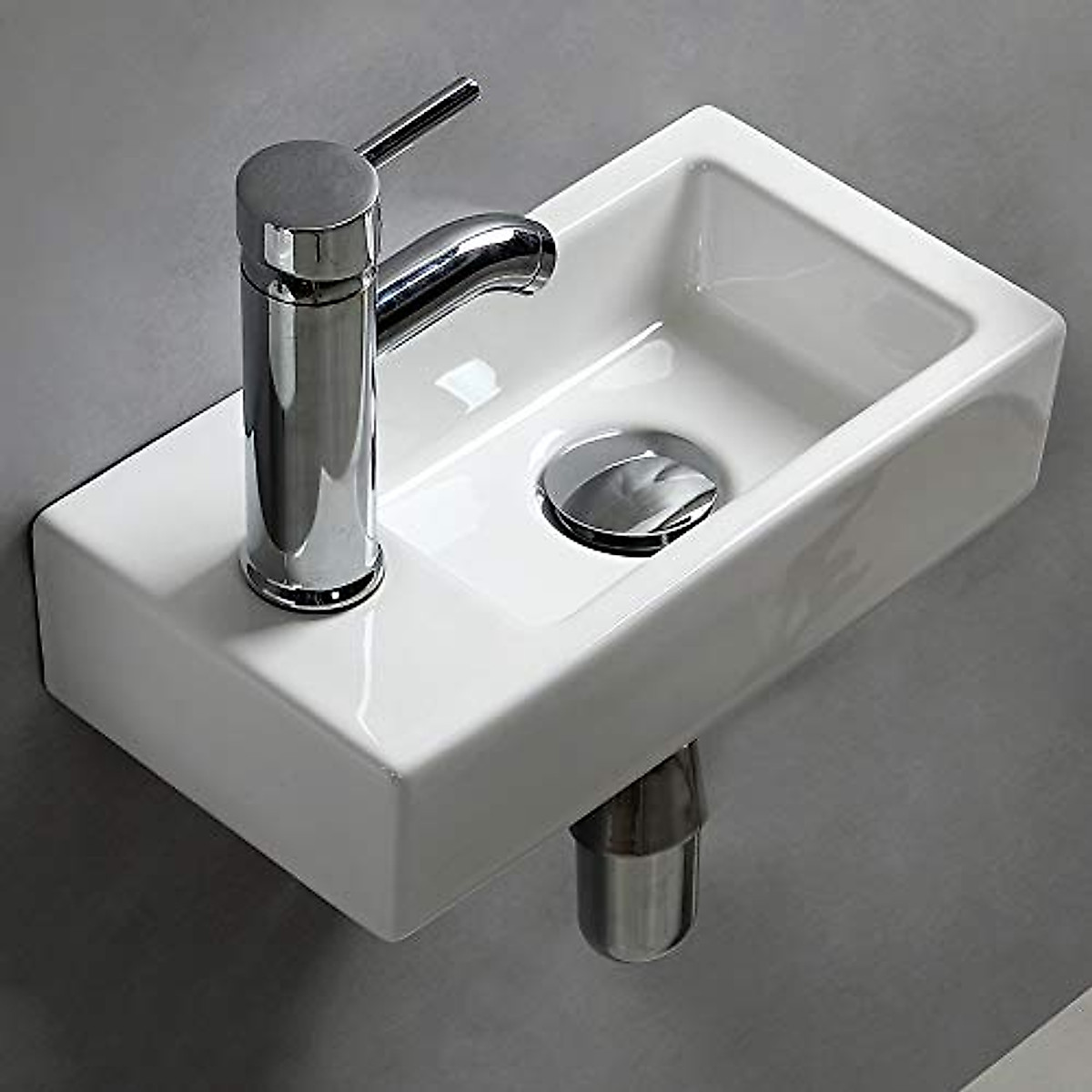 Wall Hung Basin Sink Small Cloakroom Basin Rectangle Ceramic Wash Basin Left Hand with Tap & Drain(Art Deco)