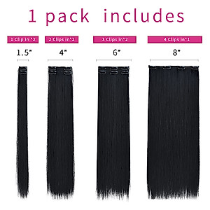 SYXLCYGG Black Hair Extension Clip Hair Extensions 22" 4.8 Oz Synthetic Straight Cheap Fake Hair Piece Women's Easy To Use Fluffy&Not Tangled