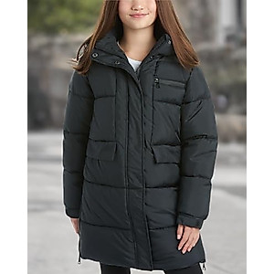 DKNY Girls’ Winter Jacket – Full Length Heavyweight Quilted Puffer Parka – Insulated Water Resistant Coat for Girls (7-16), Size 10-12, Raven Black