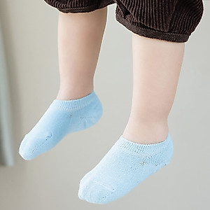 JORMATT 6 Pairs Toddler No Show Socks Thin Little Girls Boys Baby No Show Socks Cotton Soft Anti Slip Low Cut Ankle Socks With Grips, S