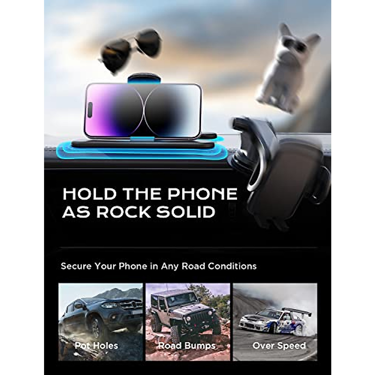 LISEN Dashboard Phone Holder for Car, Dashboard Mount [ Never Slip& Fall] Universal Car Phone Holders for iPhone Dash Accessories Compatible with iPhone 15 Pro Max Plus 14 13 12 Mini Samsung All