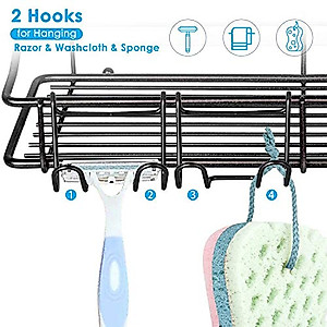 Nieifi Shower Caddy Basket with Hooks Soap Dish Holder Shelf for Shampoo Conditioner Bathroom Kitchen Storage Organizer SUS304 Stainless Steel Adhesive No Drilling - 3 Pack Black
