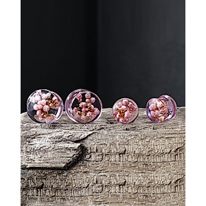 Jewseen 2PCS Flower Ear Plugs Wedding Ear Gauges Resin Gauges 2g to 1'' Double Flared Flesh Ear Tunnels Resin Plugs Resin Tunnels Flower Gauges for Ear Body Piercing Jewelry for Women Men