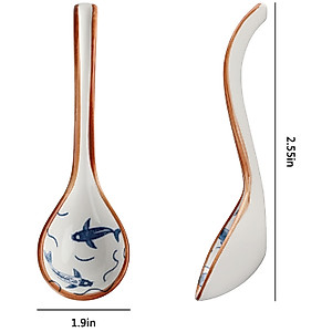 Asian Soup Spoon Ceramic Ramen Spoons Korean Spoons Porcelain Japanese Soup Spoon for Ramen Noodles Pho Miso Dumpling 4pcs (Style 1)