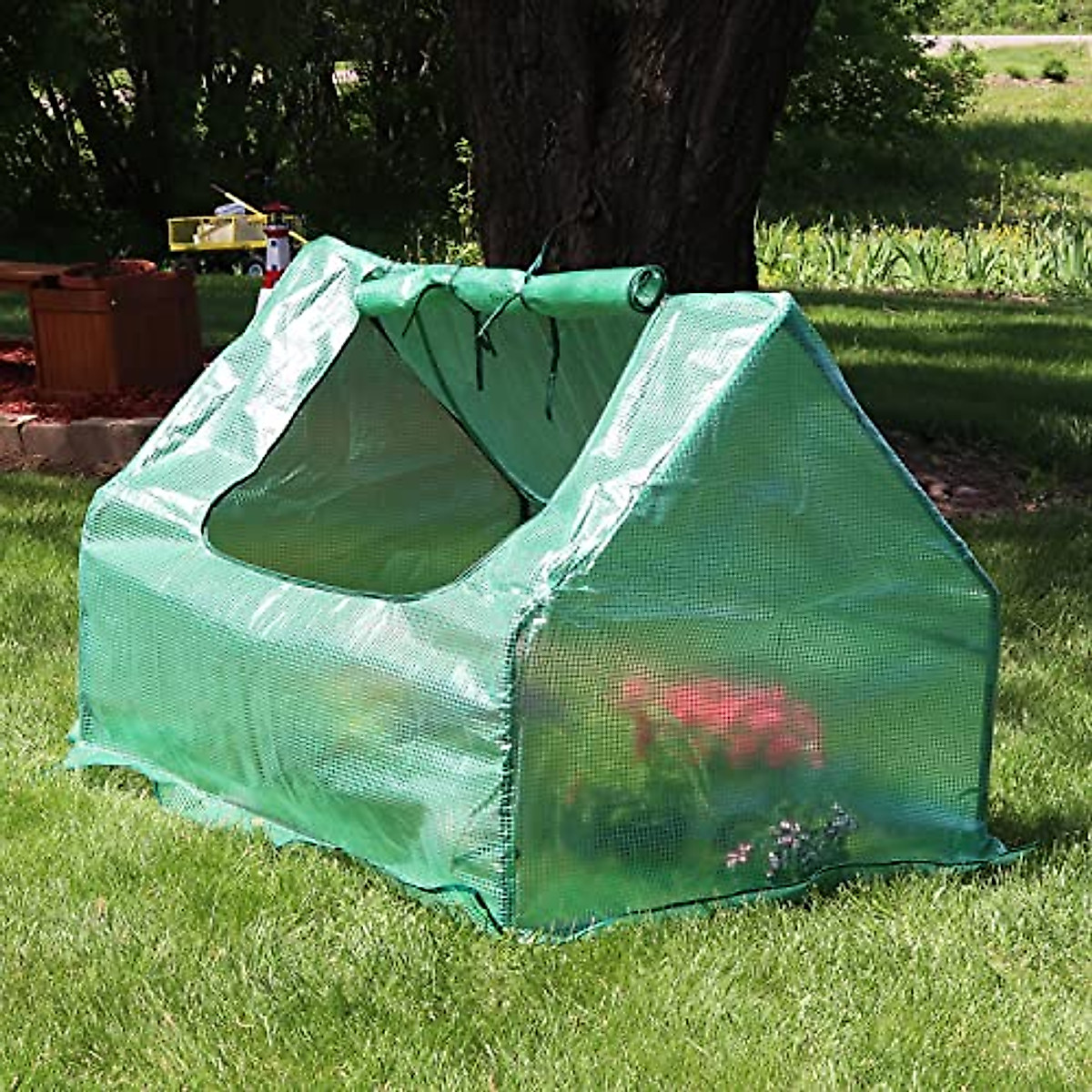 Sunnydaze Mini Greenhouse with 2 Zippered Side Doors - Steel Tube Frame with PE Panels - Outdoor Portable Greenhouse Tent - Fits Over Planter or Garden Bed - Green - 4 x 3 Feet