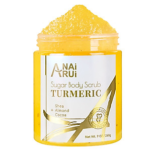 ANAI RUI Turmeric Body Scrub, Sugar Scrub for Exfoliating, Smoothing, Hydrating Skin, Skin Brightening Face & Body Scrub with Turmeric, Turmeric Body Scrub Exfoliator, 9 OZ