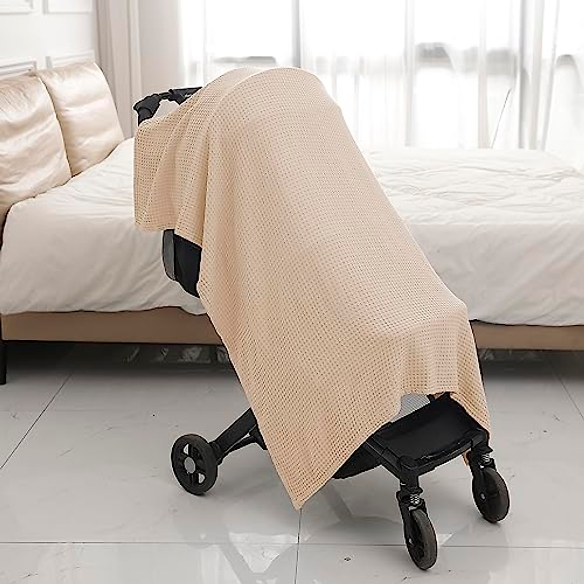 Kloovete 36” X 40” Inches Baby Waffle Weave Blanket, Ultra-Soft Receiving Blanket for Newborn, Breathable Swaddle Blanket for Boys and Girls Throw Blankets (Oat)