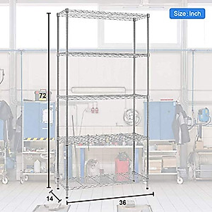Meet perfect Adjustable 5-Shelf Shelving Unit Storage Rack Utility Rack, Heavy Duty Freestanding Ventilated Metal Wire Rack Multipurpose Shelves Display Rack - 72" H x 36" L x 14" W-Chrome