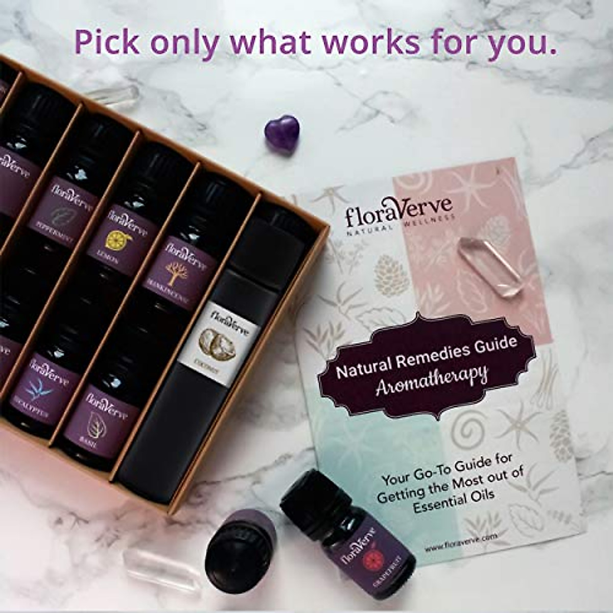 floraVerve Customized Essential Oils Set, Build Your Own Starter Kit, Pick Only Those You Like! (10 x 5ml Natural Aromatherapy Essential Oils + 1x30ml Carrier Oil)