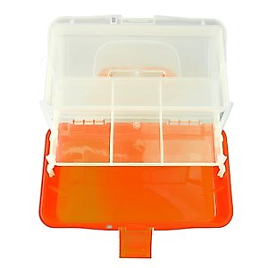Three-Layer Clear Plastic Storage Box, Craft Organizer Folding Craft Organizer with Handle Organizer Box for Sewing Art and Cosmetic(Orange)