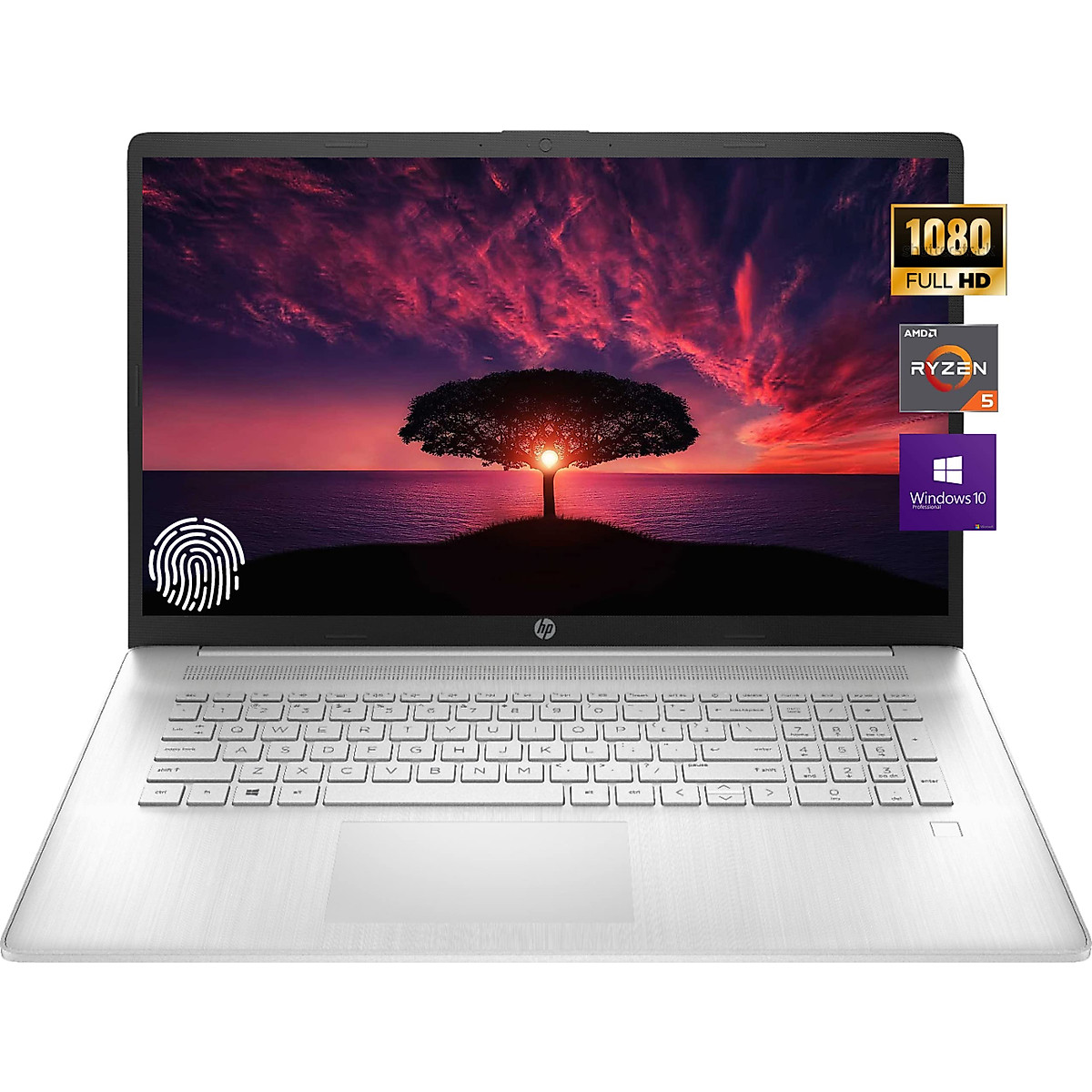 HP 17.3'' FHD IPS Display Business Laptop, AMD Ryzen 5 5500U Processor, Windows 10 Pro, 16GB RAM, 512GB SSD, Wi-Fi, Bluetooth, Webcam, Fingerprint Reader, Long Battery Life, Durlyfish