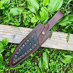 14.5” long custom handmade leather sheath fits up to 8"—9" cutting blade Bowie knife