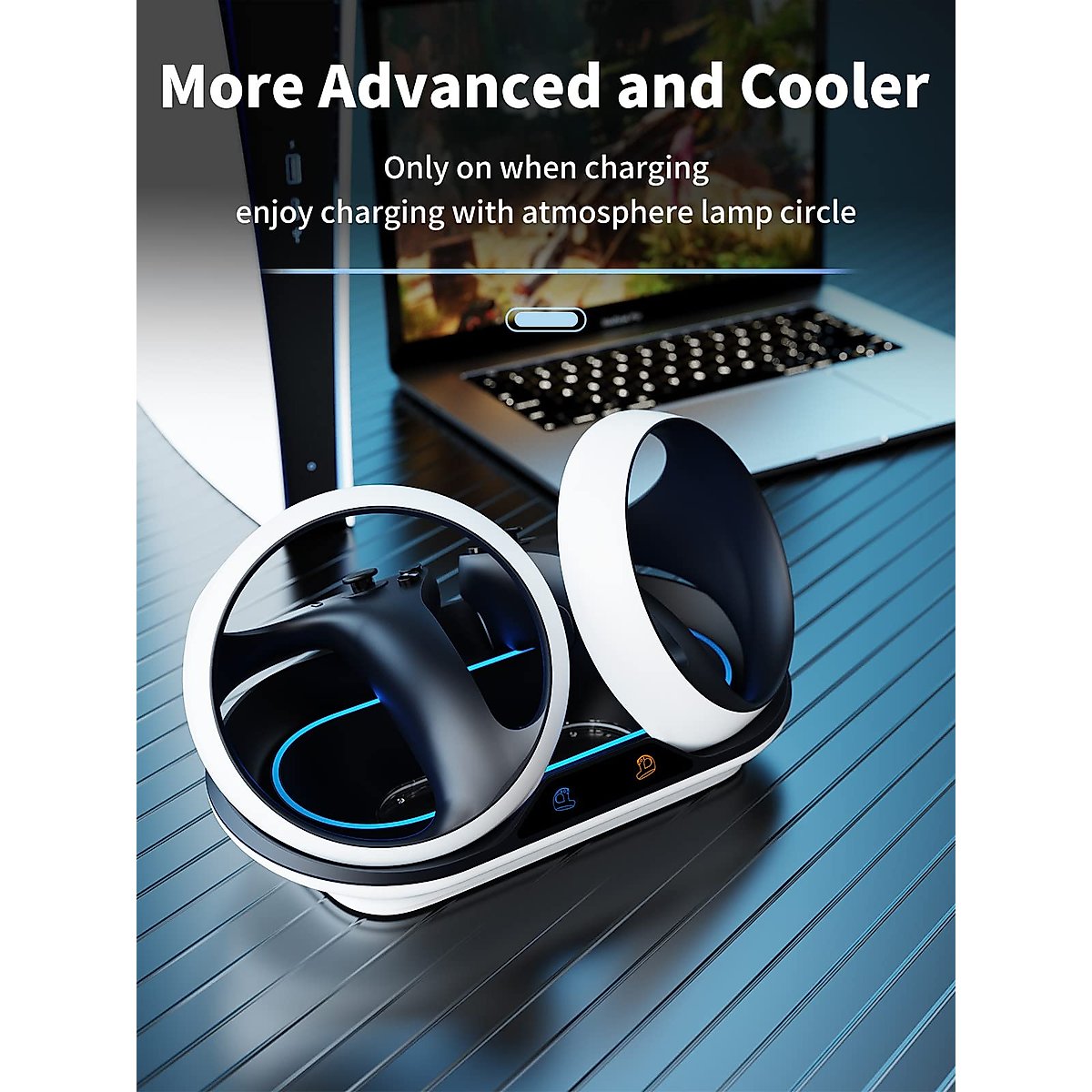 MOJOXR Magnetic Charging Station for PS VR2 Sense Controllers and Lens Cover for PSVR2 Headset, Charging Dock with Lamp Circle and Indicators, Fast Charging Accessories Kit for PlayStation VR2