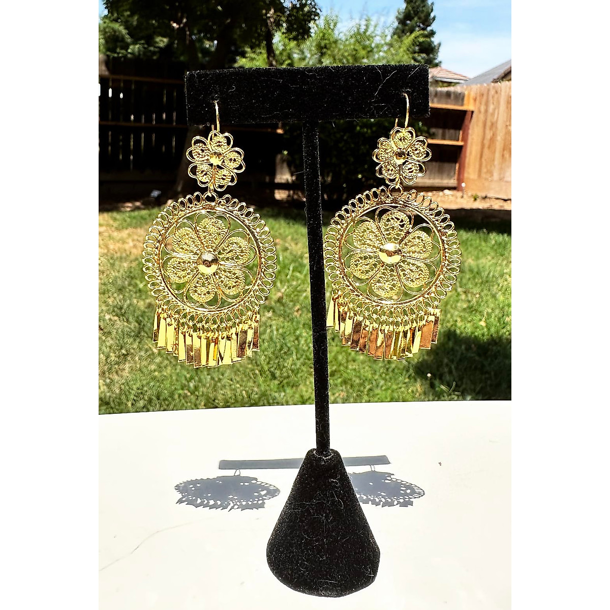 Folklorico Mexican Gold Earrings, Full Flower (Medium) Earrings, Day of the Dead, Mexican Earrings, Flower Earrings