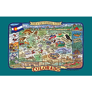 Kay Dee Colorado Tea Towel The Centennial State Adventure Destinations Souvenir Pictorial Poster Style Map Kitchen Towel,Multicolor,18 in x 28 in