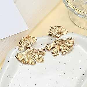Gold Statement Earrings Ginkgo Leaf Earrings Alloy Vintage Boho Flower Dangle Fashion Summer Earrings for Women