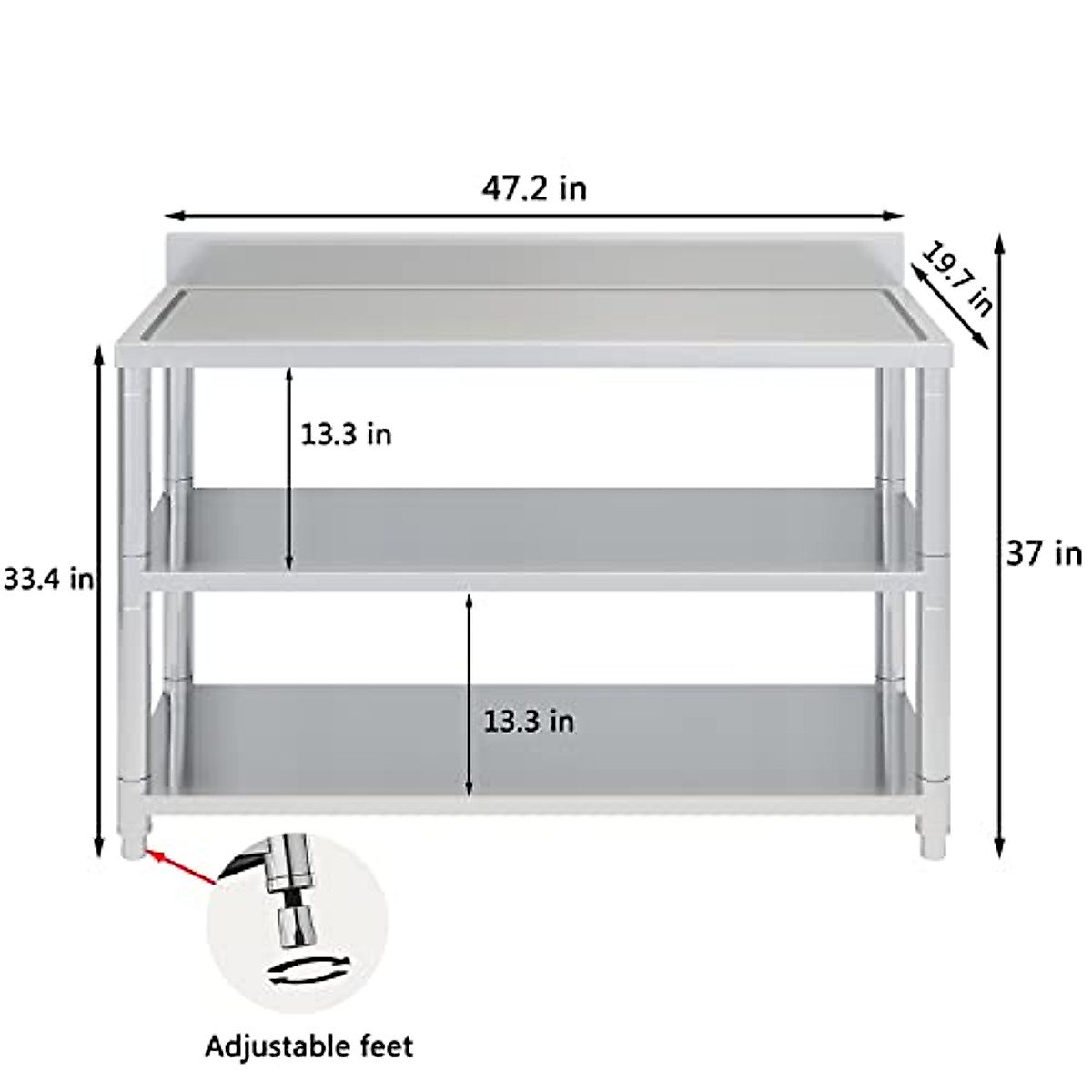 Heavy Duty Free Standing Stainless-Steel Commercial Restaurant Kitchen Work Table, Prep & Utility Workbench with Double Storage Shelves Rack Indoor Outdoor (47.2in)