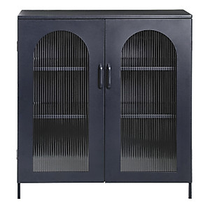 Creative Co-Op Solstice Wide Metal 2 Adjustable Storage Shelves and Arched Glass Door, Black Accent Cabinet, 40"