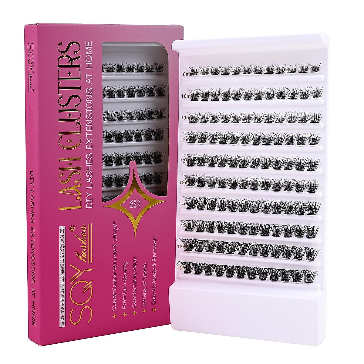 SQYlashes Eye Lash Clusters D Curl, Individual Lashes Cluster Eyelash Extensions, 100PCS Natural DIY Lash Extensions at Home (D24, Mix 8-16mm)
