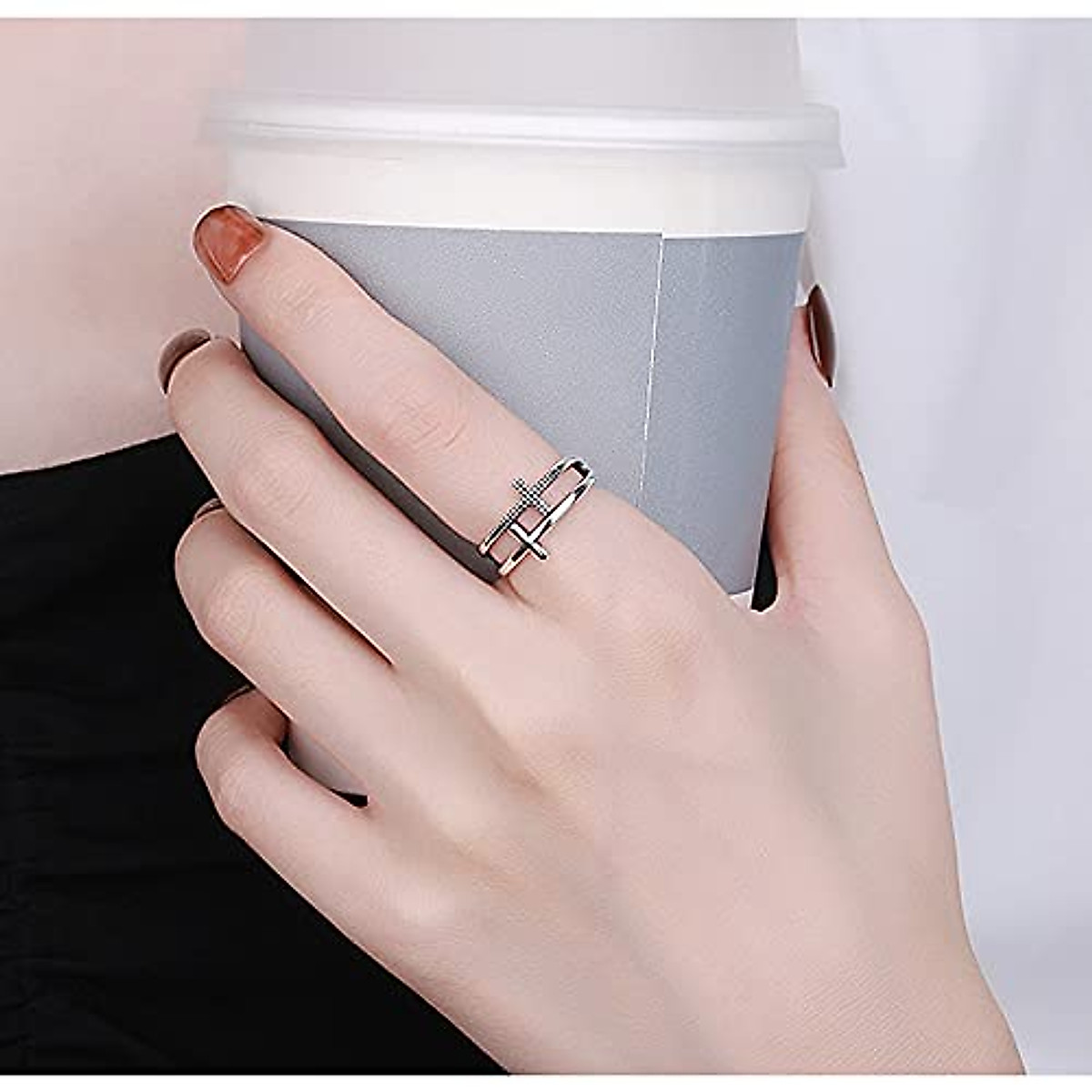NewZenro Vintage Double Cross Faith Inspirational Adjustable Statement Stacking Rings for Women 925 Sterling Silver Fashion Dainty Engagement Ring Jewelry Gifts Bff Daughter Xmas