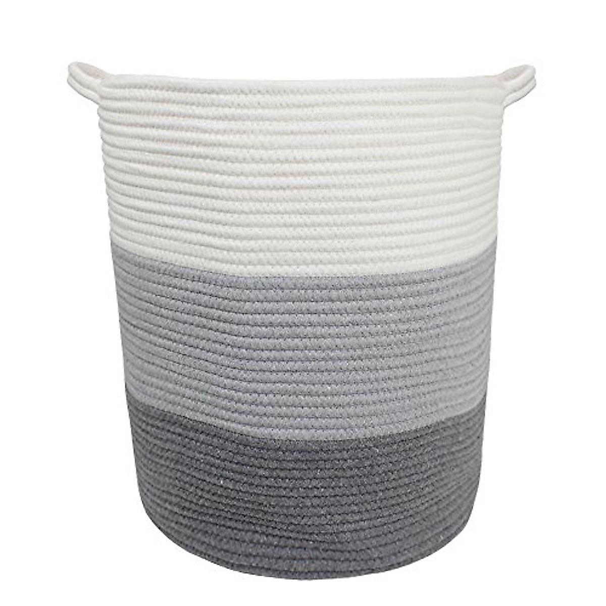 Orino 18"x16" Extra Large Storage Baskets with Handle-Cotton Rope Laundry Basket-Toy Storage Organizer-Soft Baby Kid Nursery Hamper Organizer-Tall Woven Basket Toy Storage Bin(Black+Grey+Beige)