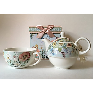 Delton Products 5.8" Porcelain Tea for One in Gift Box, Dragonfly