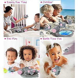 DolliBu Elephant Family Animal Bath Squirters 4 Piece Bath Toy Set, Children Bath Toys for Bathtime & Water Fun, Girls & Boys Floating Rubber Squirt Toys, Pool Toys for Kids - Gray Elephant