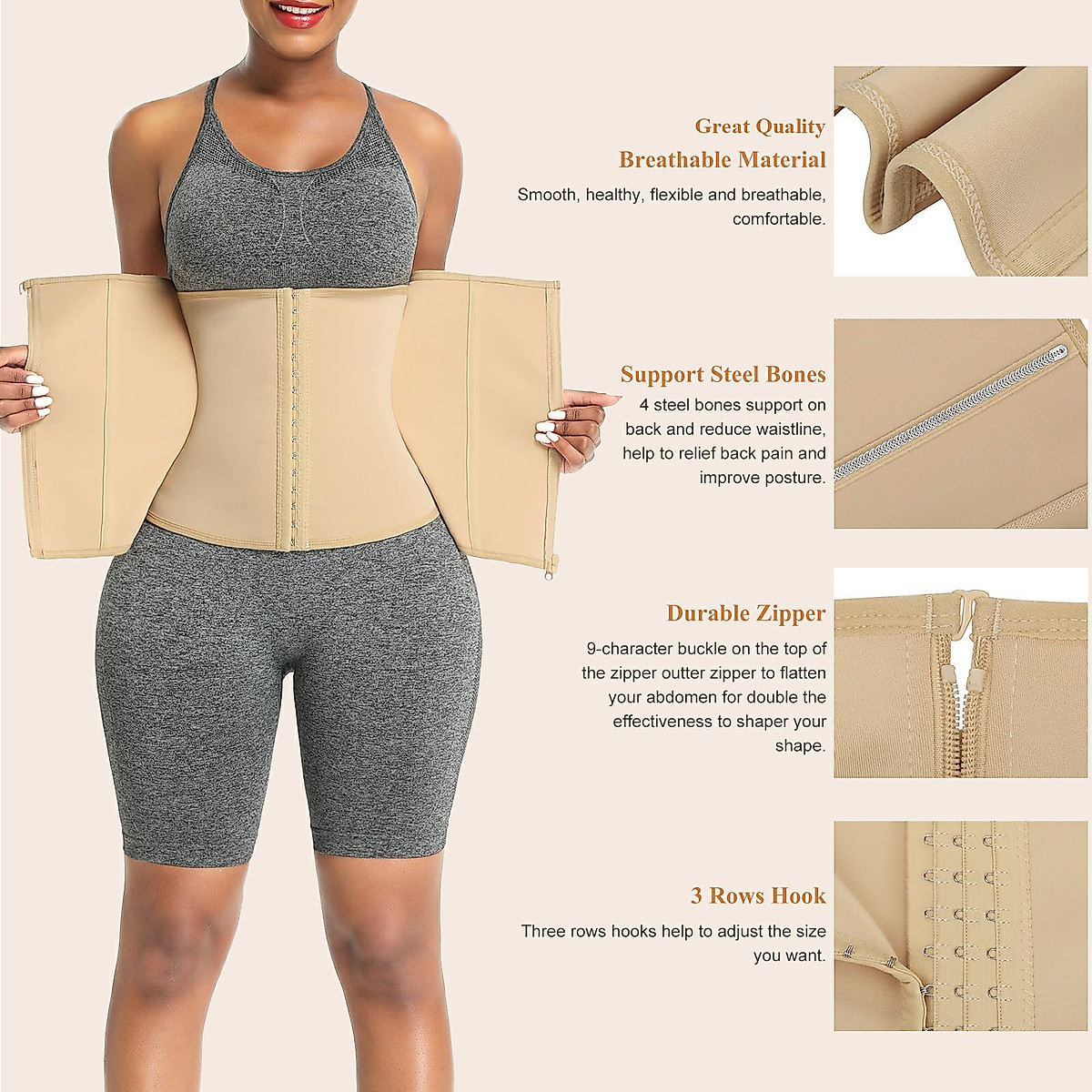 FeelinGirl Body Shaper Waist Trainer for Women Workout Waist Cincher Slim Waist Cincher Corset Tummy Control Shapewear Beige