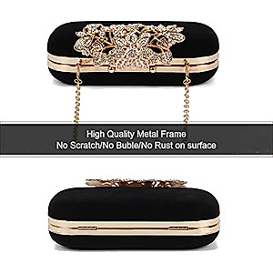 Oweisong Evening Clutch Purse for Women Wedding Flower Rhinestone Black Evening Bag Floral Crystal Shoulder Bag for Party