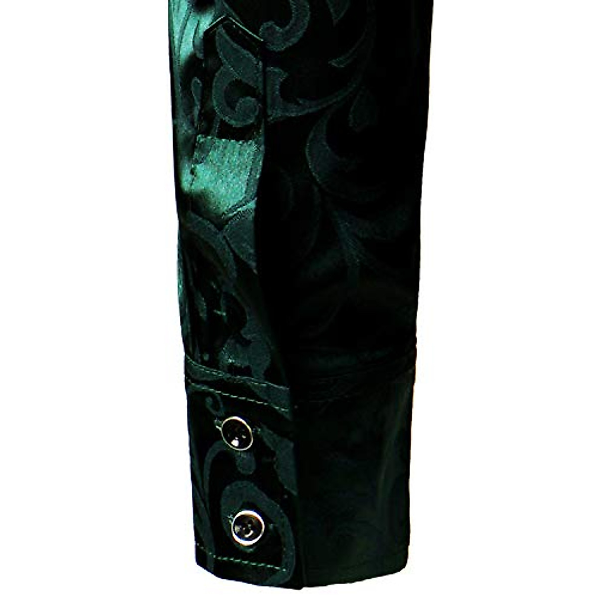 ZEROYAA Men's Luxury Jacquard Long Sleeve Dress Shirt Shiny Satin Slik Like Wedding Party Prom Shirts ZLCL27-Emerald Large