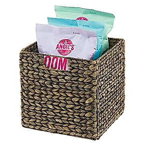 mDesign Natural Woven Hyacinth Cube Storage Bin Basket Organizer with Handles for Kitchen Pantry, Cabinet, Cupboard, Shelf/Cubby Organization, Hold Food, Drinks, Snacks, Appliances, 4 Pack, Black Wash