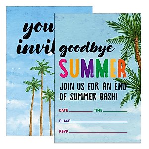 UDNADKEX Summer Bash Party Invitations with Envelopes, Summer Barbecue Cookout Pool Party Invites, End of Summer Invite Cards, Goodbye Summer, 4"x6" Set of 20