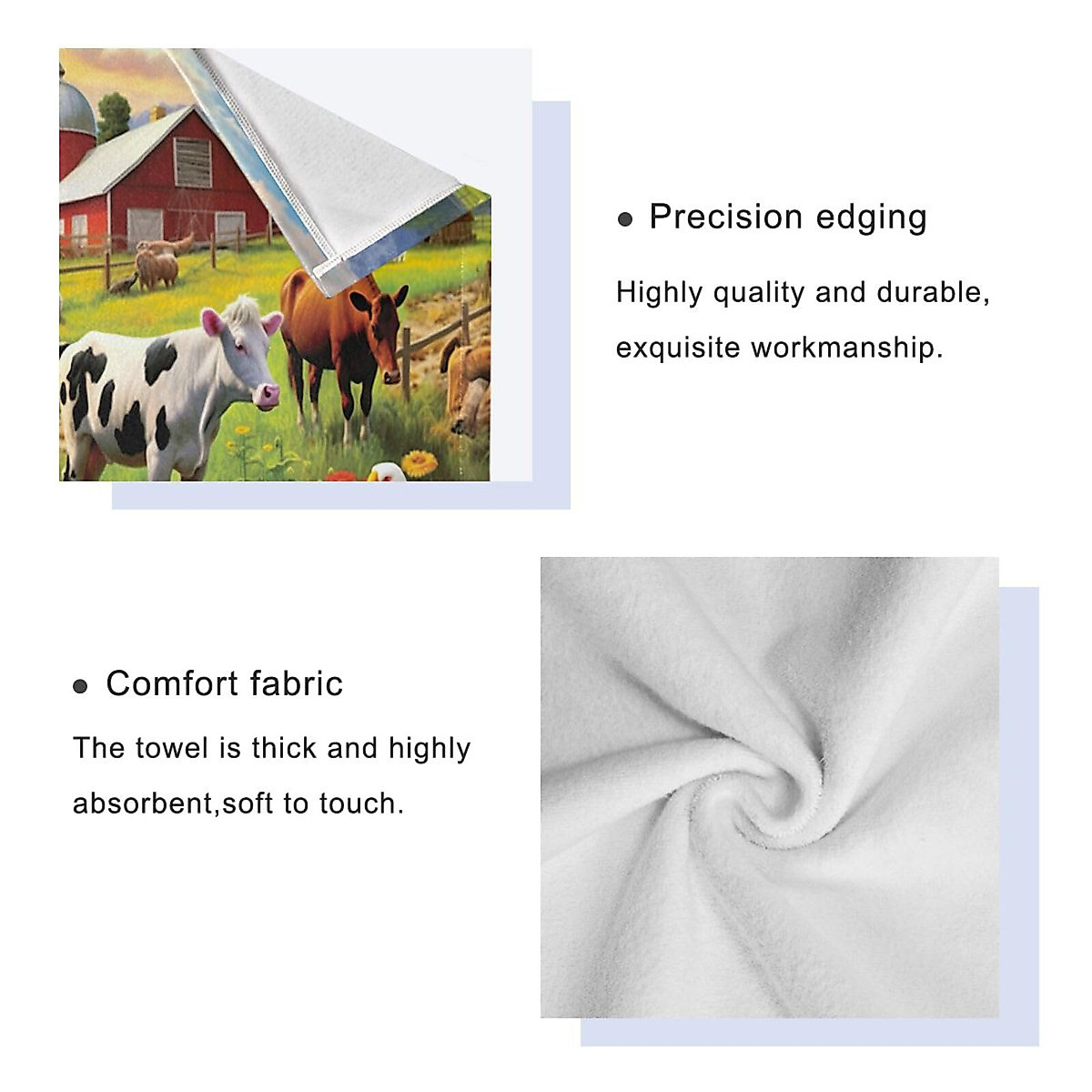 Flradish Farm Animals Towels 3 Pack Bath Towels for Bathroom Set Soft Cotton Highly Absorbent Lightweight & Quickdry Towel Set 1 Bath Towel,1 Hand Towel,1 Washclothe