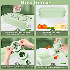 Ice Cube Tray for Stanley Cup: 30Oz-40Oz Tumbler Ice Mold Silicone - 3 Pcs Hollow Cylinder Ice Maker Freezer with Lid and Bin for Water Bottle Whiskey Cocktail Coffee Juice (Green)